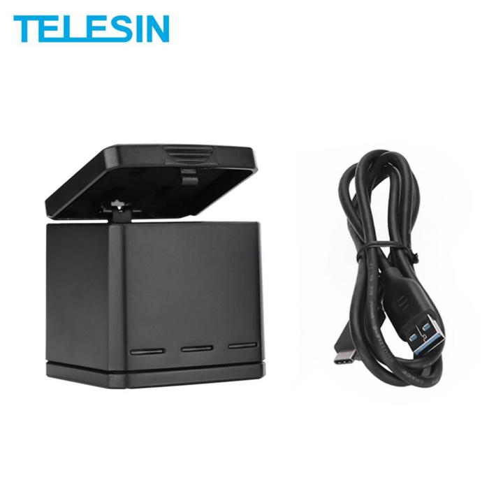 Telesin 3-Way Multi-Function Battery Charger Charging Dock Storage Case ...