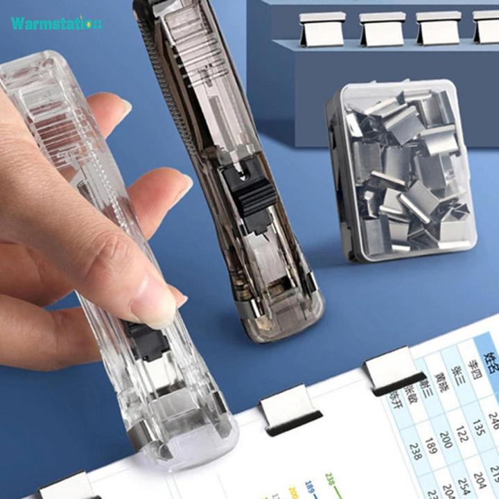 Staple Metal Clip Push Hand Paper Clipper with Refill Fixing Organizing ...