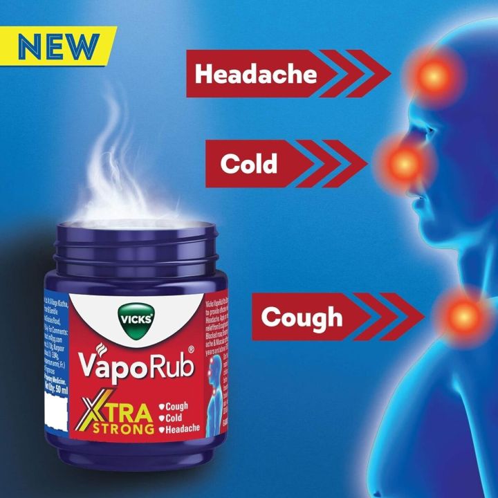 VICKS XTRA STRONG VAPORUB RELIEVES 6 COLD SYMPTOMS (INDIAN) - 50ML ...