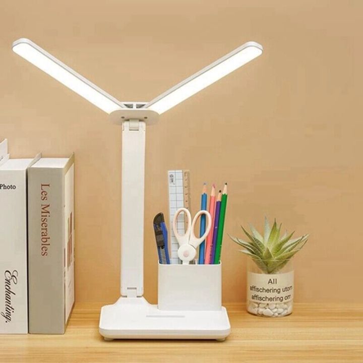 LED Desk Lamp Double-Head Table Lamp Reading Lamp Desktop Light Touch ...