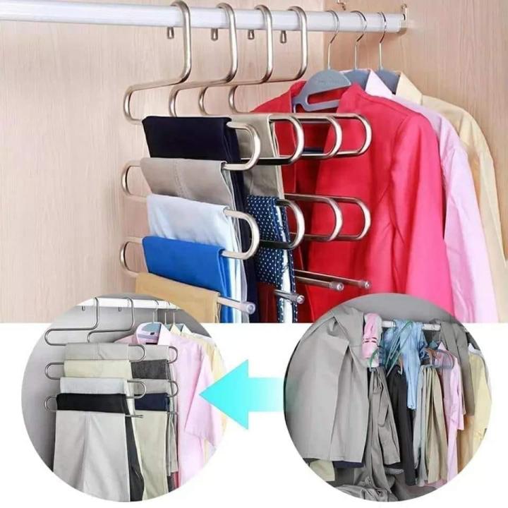 5 layers Stainless Steel Clothes Hangers S Shape Pants Storage Hangers ...
