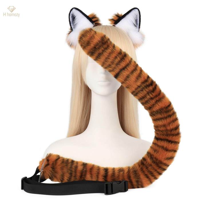 Tiger Ears and Tail Set Ears Headband Props Dress up Costume Set for ...