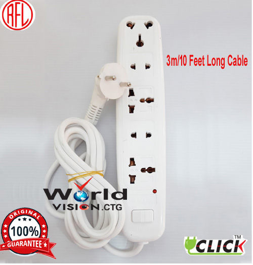 Multi Extension 2 Pin Click Socket 5 Port 9 Feet Cable power extension ...