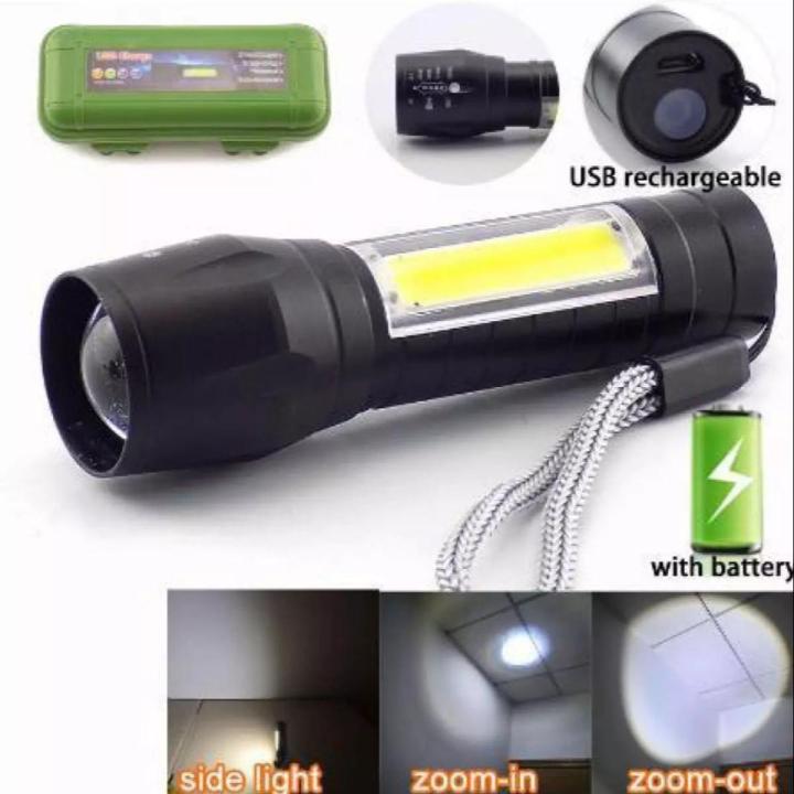 GF009 LED Flashlight COB Rechargeable Zoom Focus | Daraz.com.bd