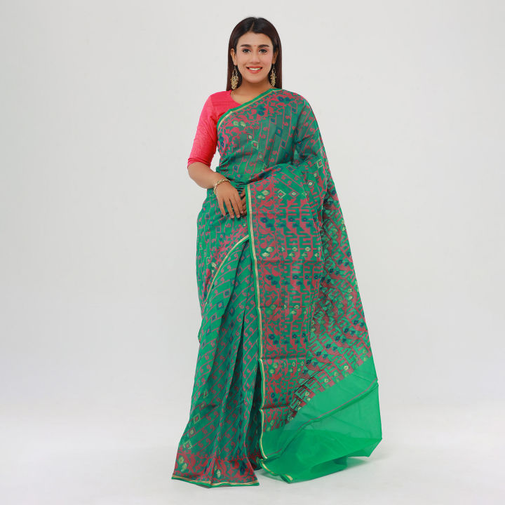 Tangail Tat Multi Colour Moslin Jamdani Saree for Women | Daraz.com.bd