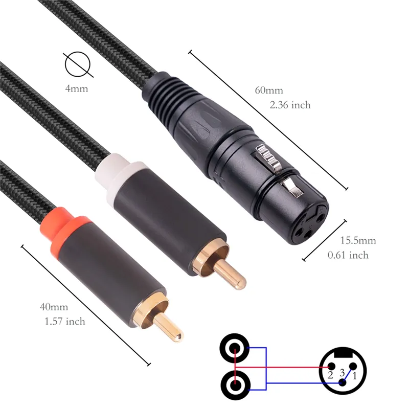 NAMUNY 3 Pin XLR Female to Dual RCA Male Y Splitter Cable,Mixer ...