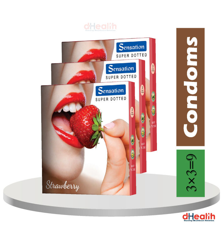 Sensation Supper Dotted Strawberry Condoms 3,s Pack (3x3=9) | Daraz.com.bd