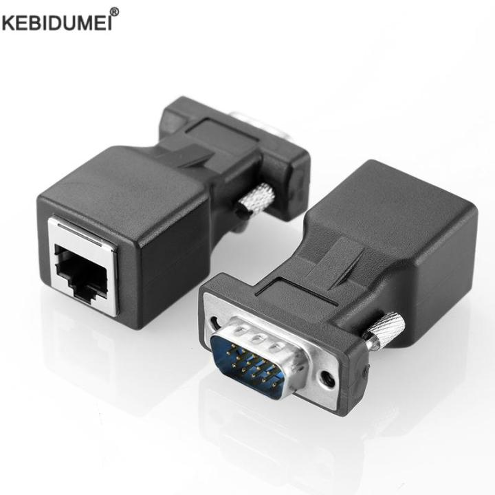 VGA Extender Male to LAN CAT5 CAT6 RJ45 Network Ethernet Cable to VGA ...