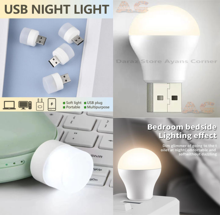 1 PCS USB Plug Night Light Mini USB Book Reading Lamp Computer Mobile Power Bank Rechargeable ...