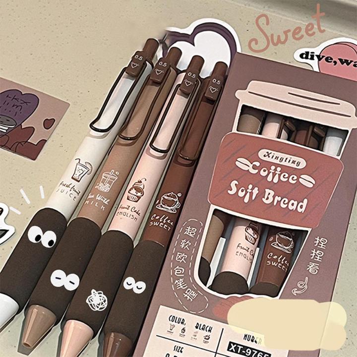 （New）4 Pc Coffee oft Bread Gel Pen et 0.5mm Black Color Ink for Writing ...
