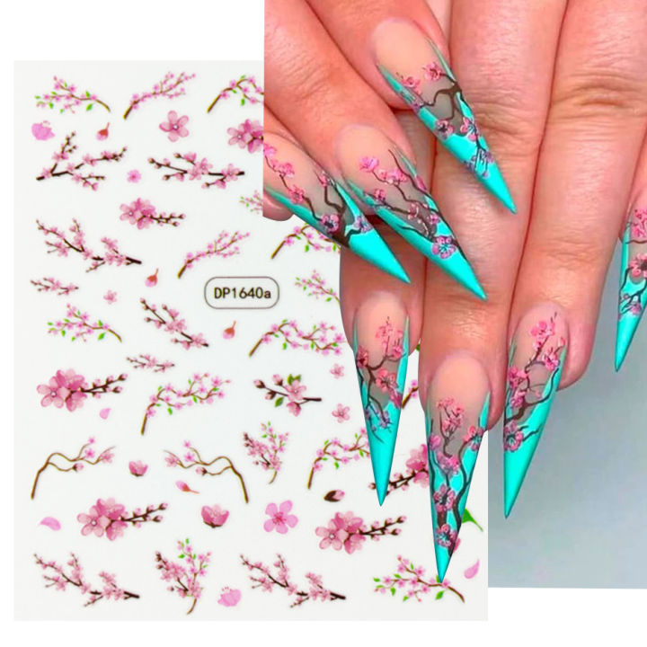 5D Pink Cherry Blossoms Sakura Nails Sticker Flower Vine Spring Nail ...