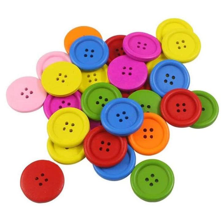 100Pcs Wooden Buttons, Mixed Color Buttons for Sewing Craft Clothing ...