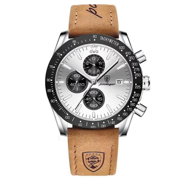 Poedagar PO988L Brown PU Leather Chronograph Wrist Watch For Men ...