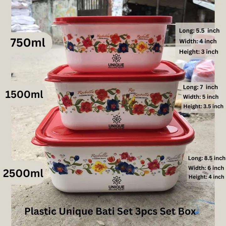 Plastic Unique Bati Set 3pcs Set Box(2500ml,1500ml,750ml) | Daraz.com.bd
