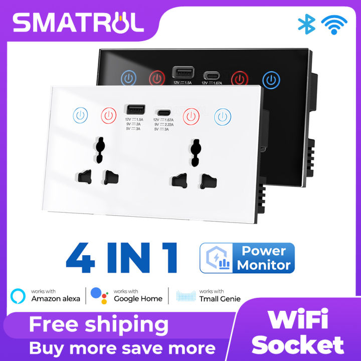 SMATRUL Tuya Wifi Socket USB Type-C Port 3A Socket Universal Plug Power ...