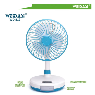 WEIDASI Rechargeable desk fan WD-219 (with Led light) image WEIDASI Rechargeable desk fan WD-219 ...
