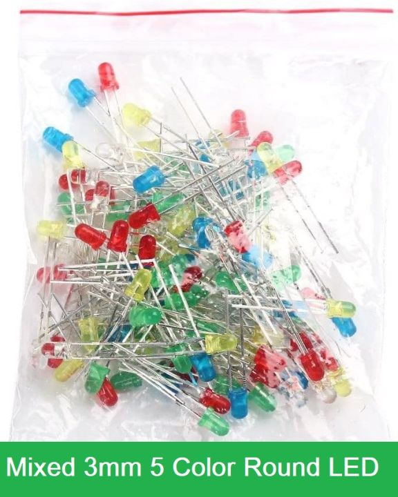 50Pcs- MIXED 3mm Colorful LED Mixed 3mm 5 Color Round LED Light Mixed ...