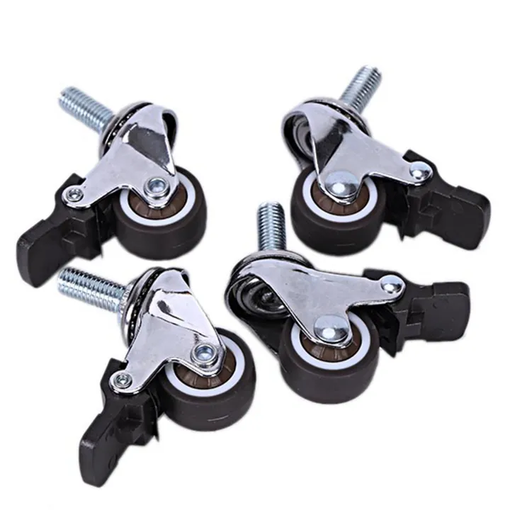 4Pcs Mini Small Casters 1 Inch M8X15Mm Tpe Silent Wheels With Brake ...