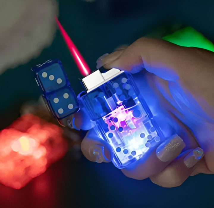 Cool Dice Lighter Red Fire Jet Flame Butane Torch LED Colorful Flash ...