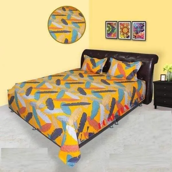 Cotton Print 7.5/8.5 Feet Double King Size Bad sheet Set With Two ...