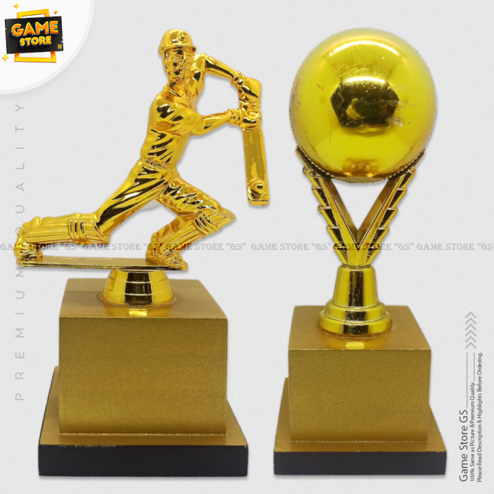 Cricket tournament trophy plastic & wooden_2pcs Golden Colour trophy ...