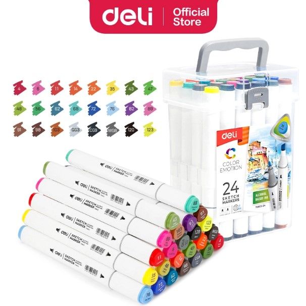 Deli E70803-24 Dual Tip Sketch Marker - 24 Color | Daraz.com.bd