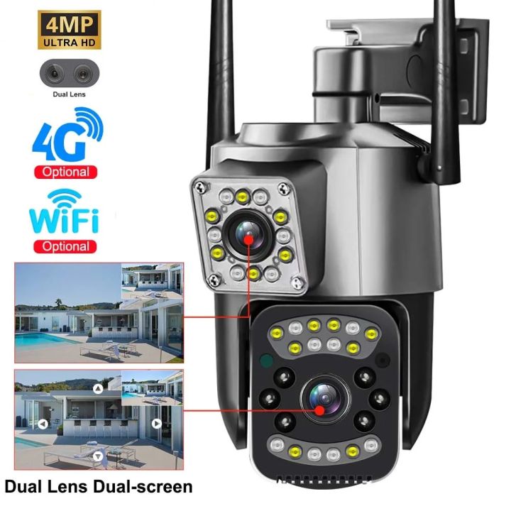 Dual Lens 4G IP Camera V380 Pro 4MP Color Night Vision Two Way Audio ...