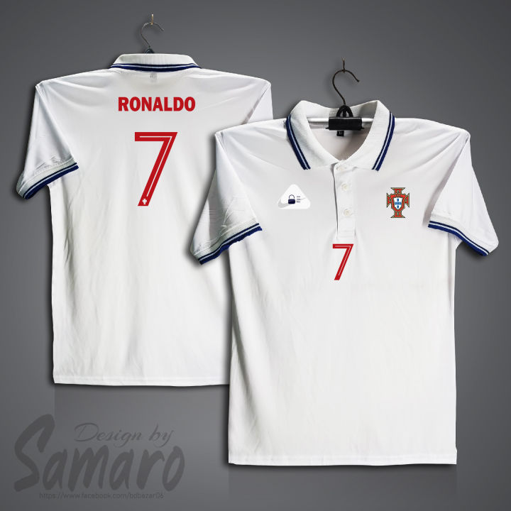 Portugal 7 Short Sleeve Polo Football Jersey For Men - Ronaldo 7 Number ...