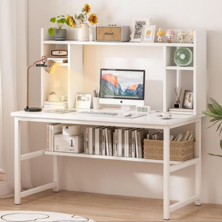 Heavy Duty Metal Frame Reading Table with Large Storage Shelves ...