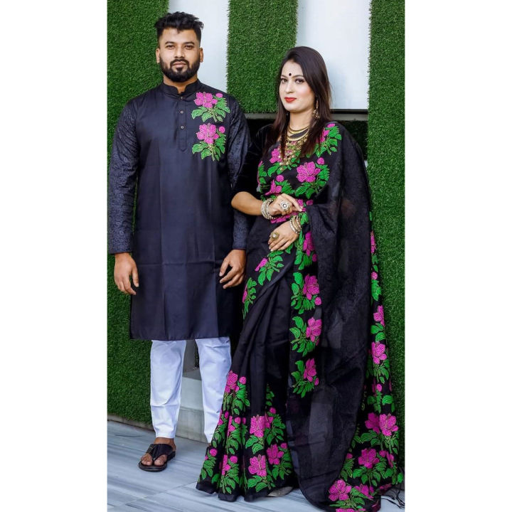 Saree And Panjabi Combo For Couple - Panjabi - কাপল ড্রেস শাড়ি | Daraz ...