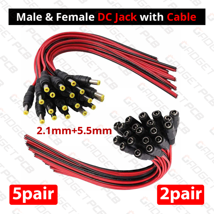 DC Power Pigtail Cable Plug 18AWG 2.1mm x 5.5mm 12V 5A DC Jack Male ...