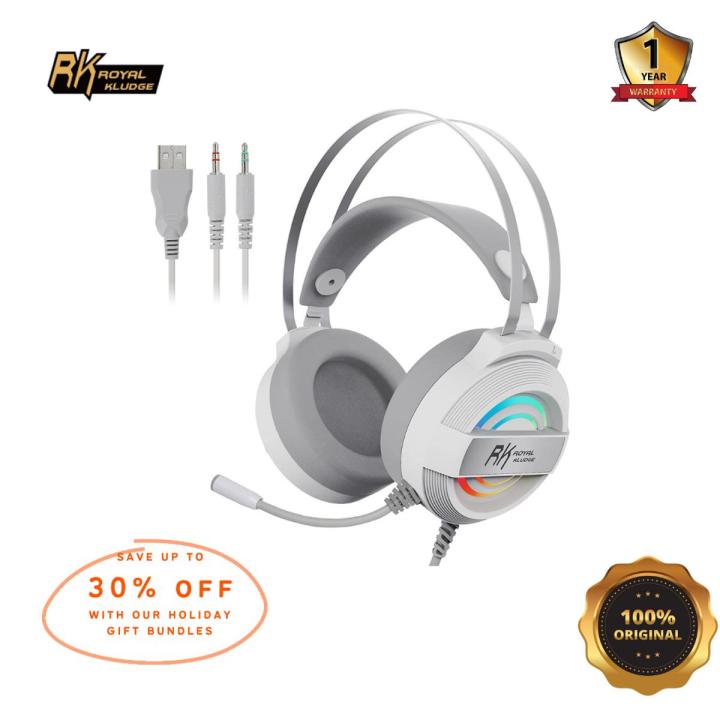 ROYAL KLUDGE RK E6000 Gaming Headset black/white with Microphone with Noise Cancelling Mic RGB ...