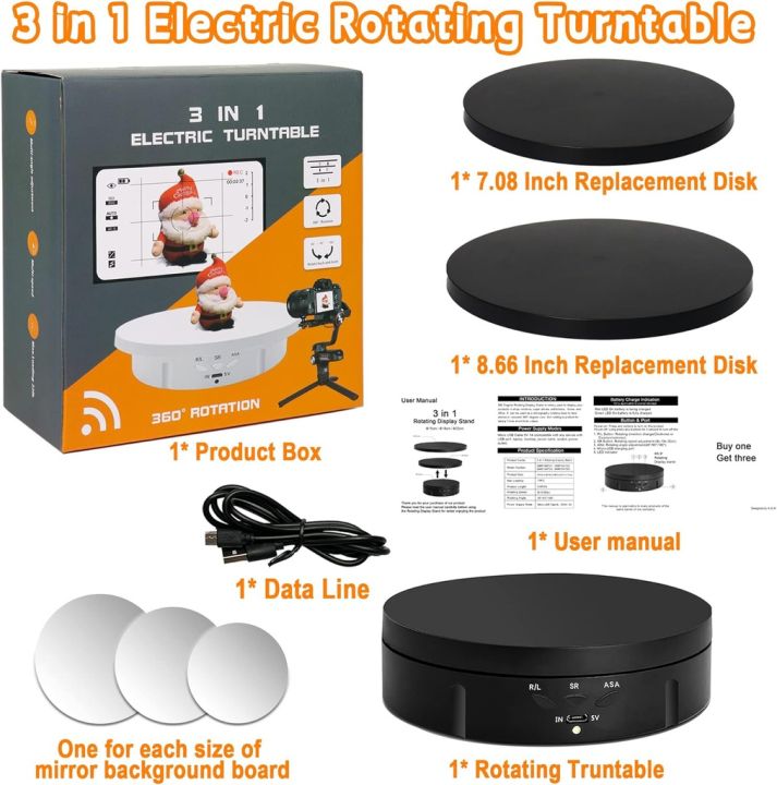 3 in 1 360 Degree Electric Turntable with Remote Control Rotating ...