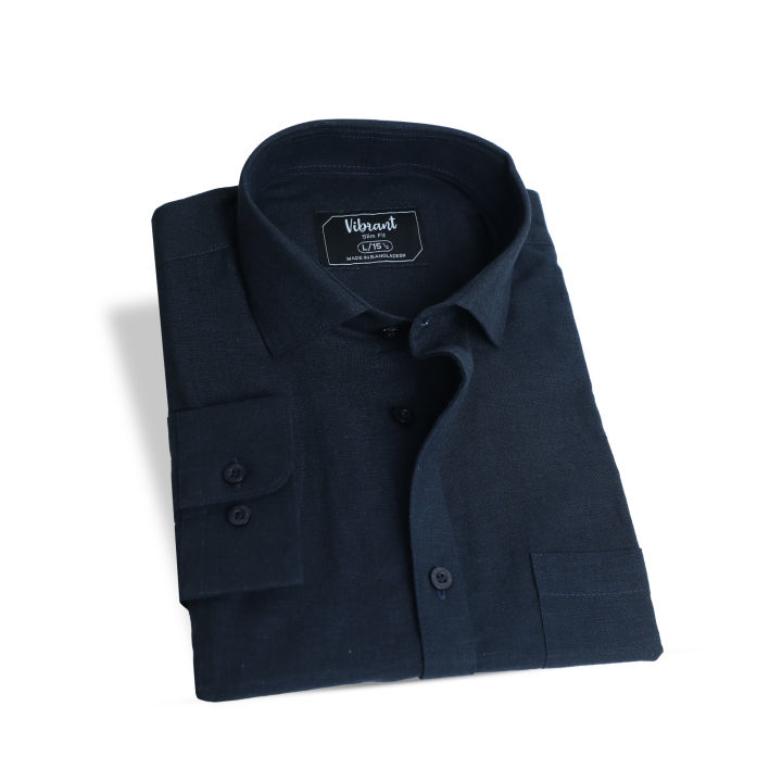 Vibrant Navy Blue Color Cotton Full Sleeve Formal Shirt For Men | Daraz ...
