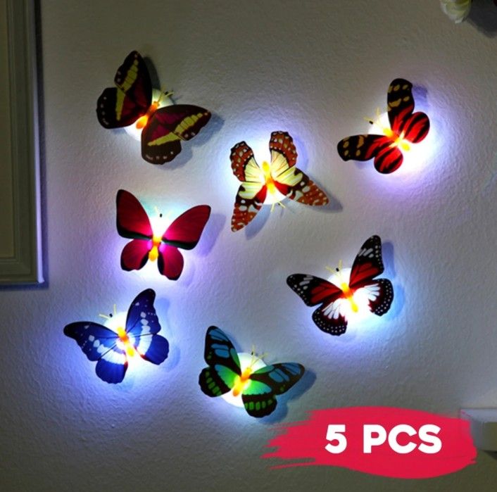 5 PC LED Wall Stickers Colorful Changing Butterfly Glowing Wall Decals ...