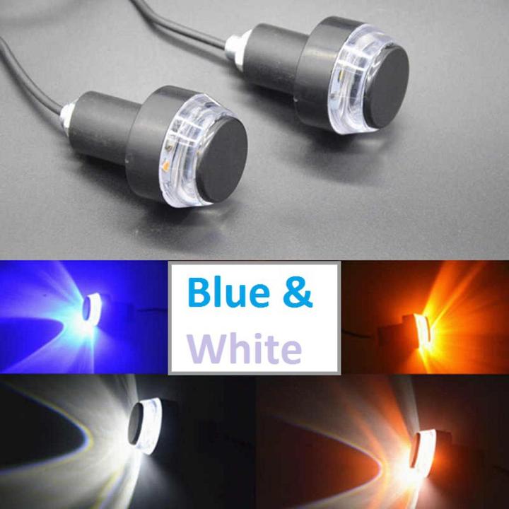 Blue-LED Motorcycle Handle bar End Turn Signal Light Universal 22mm ...