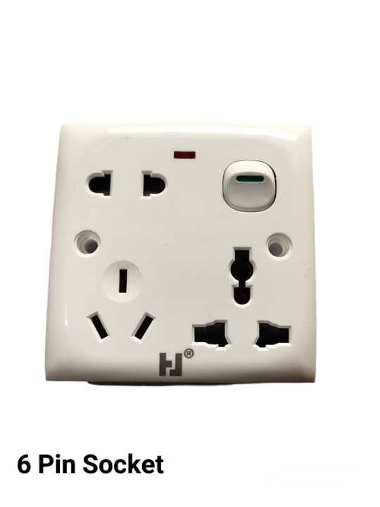 6 Pin Multi Gang Socket with Indicator 3 pin & 2 Pin Multi Function Universal Wall Switch Socket ...