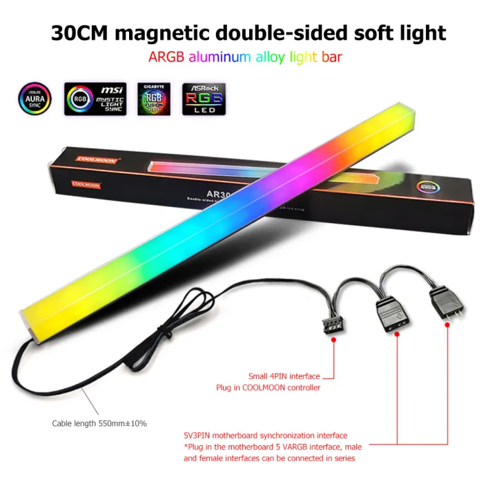 Coolmoon 30cm Aluminum Alloy Rgb Pc Case Led Strip Magnetic Computer ...