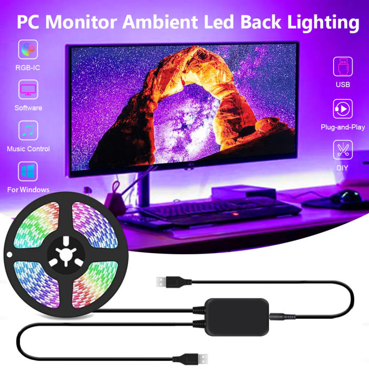 Dynamic Screen Monitor Backlight USB Led Strip WS2812B 5050 RGB Tape PC ...