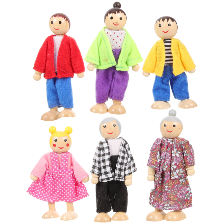 Happy Doll Family Miniature People Set Toy Wooden Jointed Dolls ...
