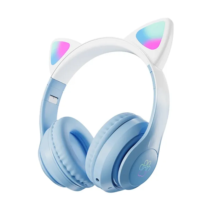 Cute Cat Gradient Wireless Headsets LED Light Bluetooth Headphones with ...