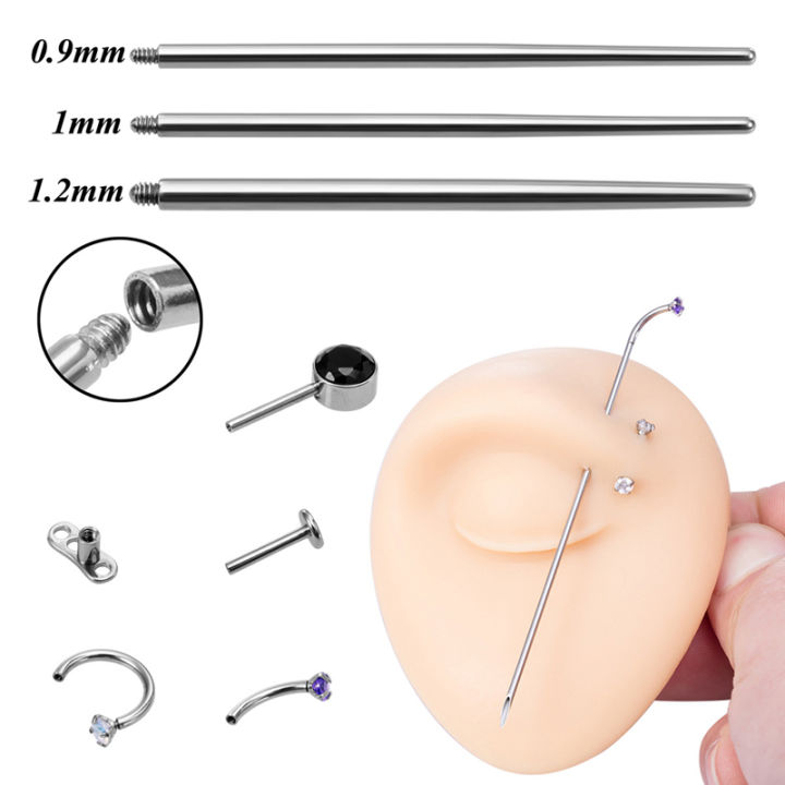 1/3pc Steel Insertion Pin Taper Threaded Ear Labret Lip Nose Dermal ...