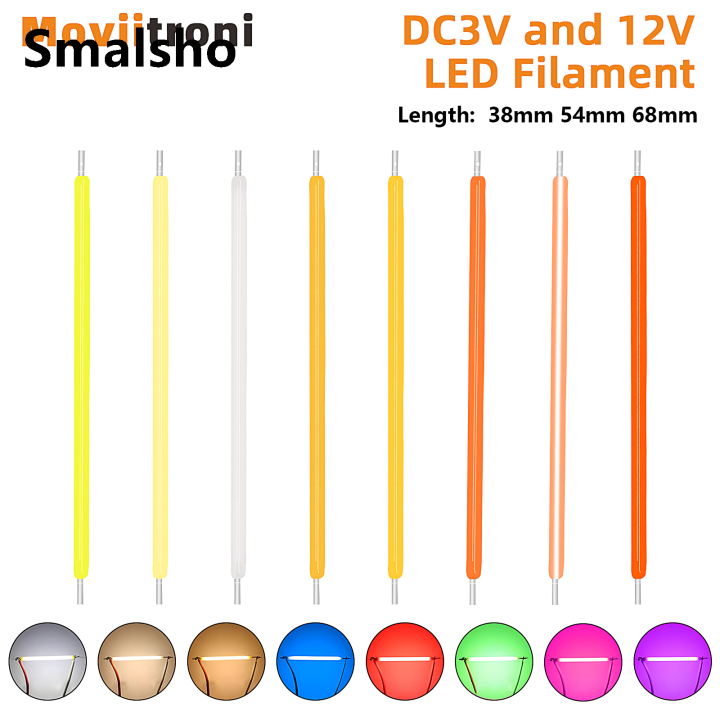 5Pcs DC 3V 12V 38/54/68MM Cob Led Filament 2200k White Blue Red Pink ...