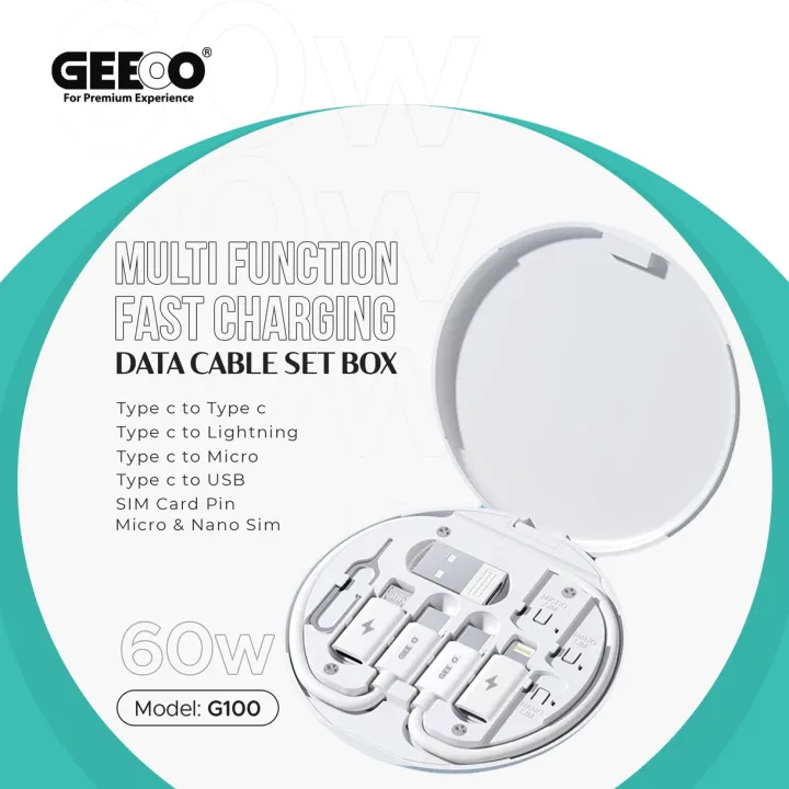 GEEOO G100 Multi Function Fast Charging Data Cable Kit With Type-C to Micro, Type-C to Lightning ...