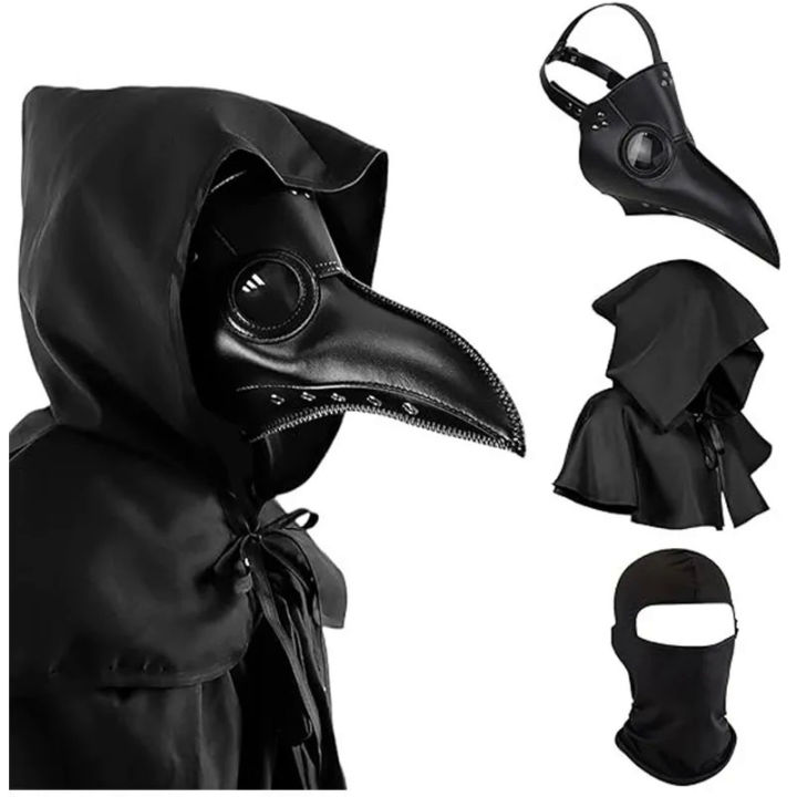 Man Halloween Plague Doctor Mask and Shawl Long Nose Beak Leather Masks ...