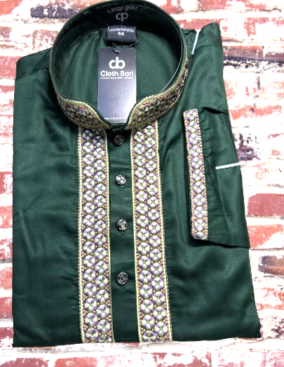 Cloth Bari Premium Quality Green Color Semi Long Panjabi for Men ...