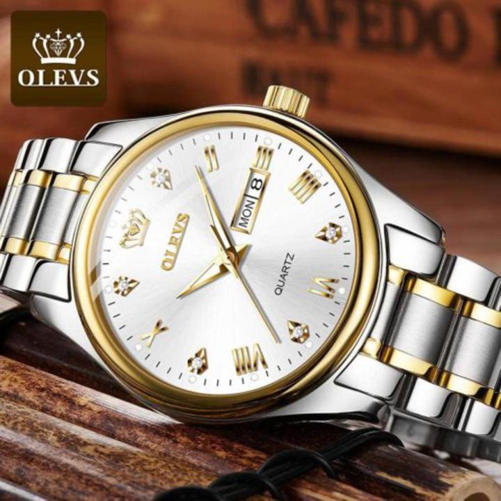 OLEVS 5563G Fashion Watch for Men Silver & Golden Two Tone Stainless ...