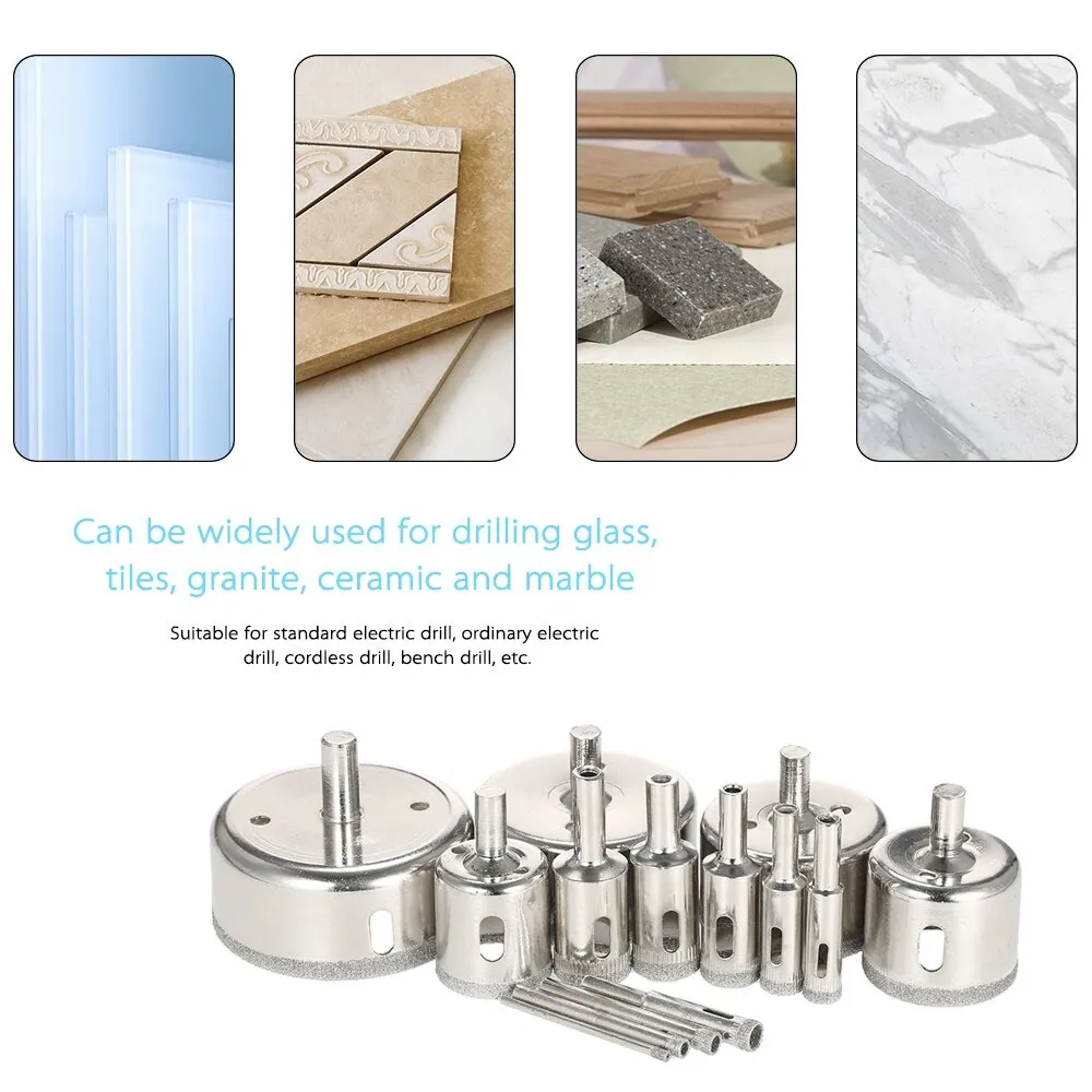 KOGEEK 14PCS 3-70mm Glass Hole Saw Kit Diamond Coated Core Hole Saw ...