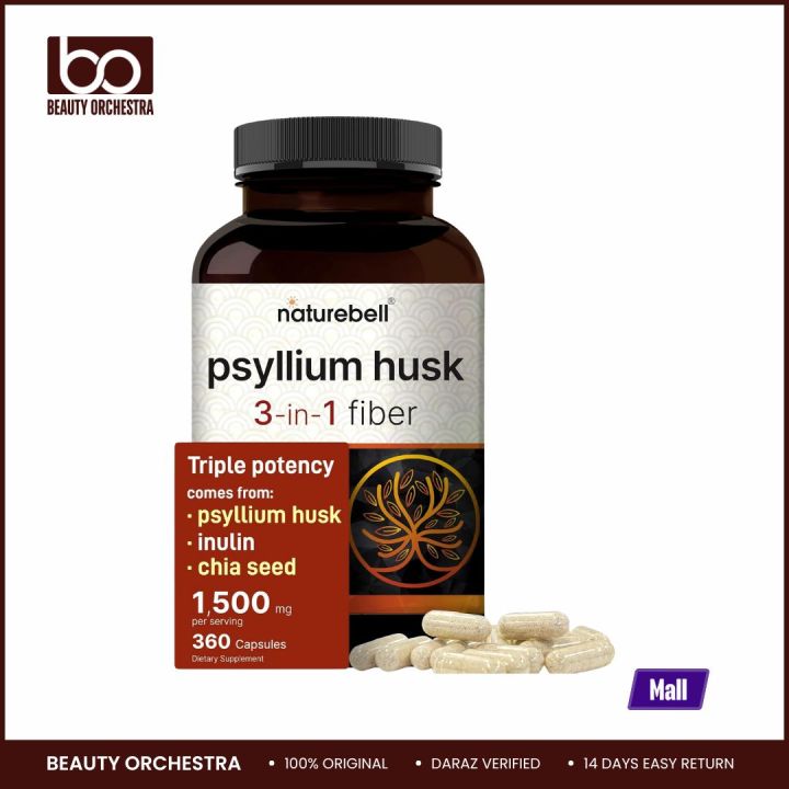 NatureBell Psyllium Husk 1500mg Per Serving 360 Capsules | Daraz.com.bd