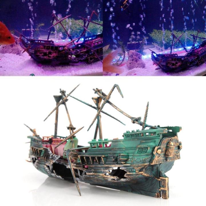 Large Aquarium Decoration Boat Aquarium Ship Air Split Shipwreck Fish ...